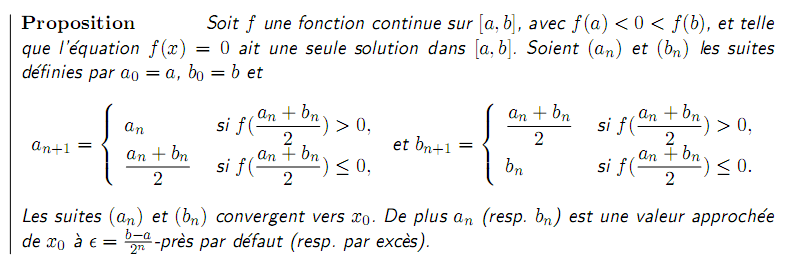 Méthode de dichotomie ( Méthodes de résolution numérique d’équations )