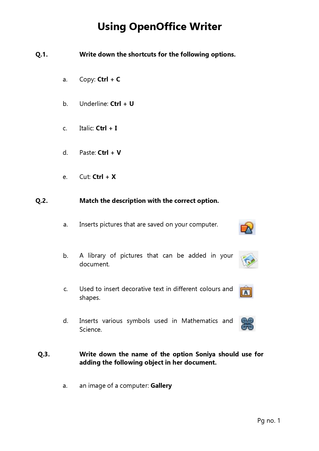 Computer : Ch.3 Using Open Office Writer T.B. Excersise