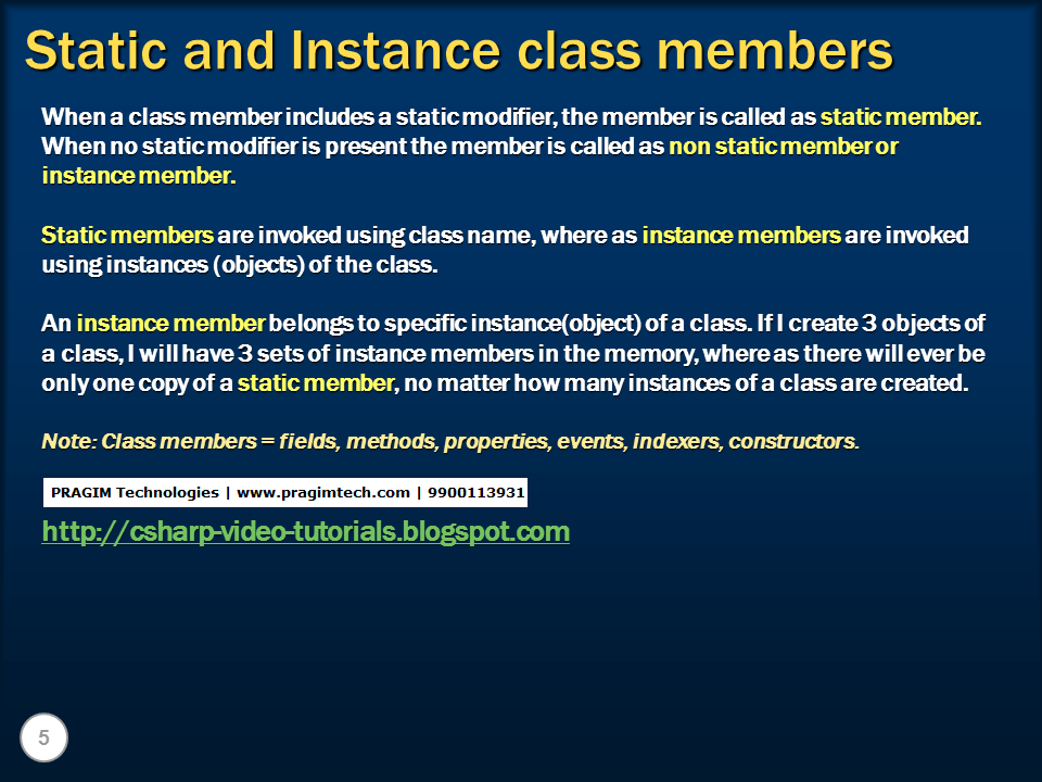 Sql server, .net and c# video tutorial: Part 20 - Static and instance ...