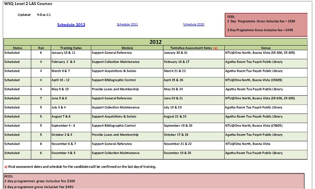 Dexterine's blogspot: 2012 LAS WSQ course schedule