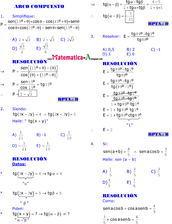 ARCO COMPUESTO EJERCICIOS RESUELTOS ~ MATEMATICAS PROBLEMAS RESUELTOS