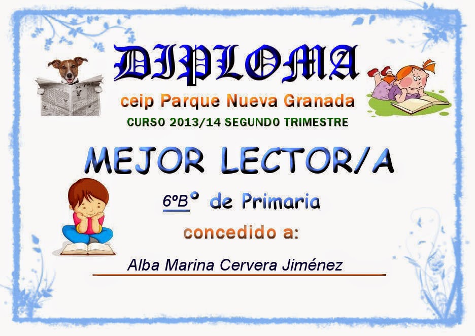 Diplomas a los MEJORES LECTORES del segundo trimestre curso 2013/14 ...