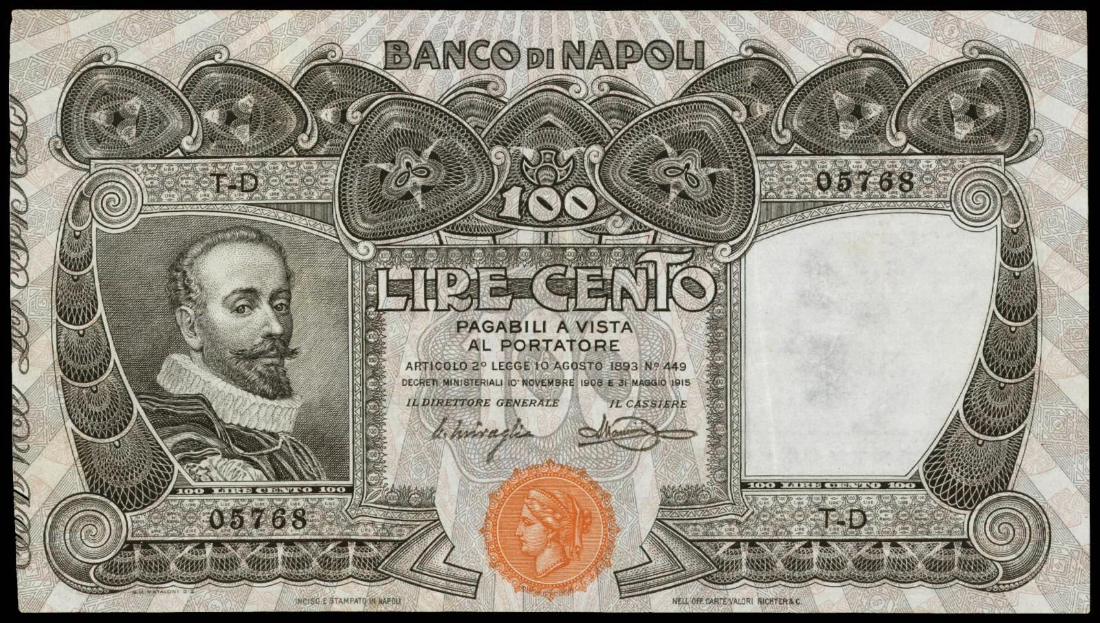 Italy 100 Lire banknote 1915 Banco di Napoli|World Banknotes & Coins ...