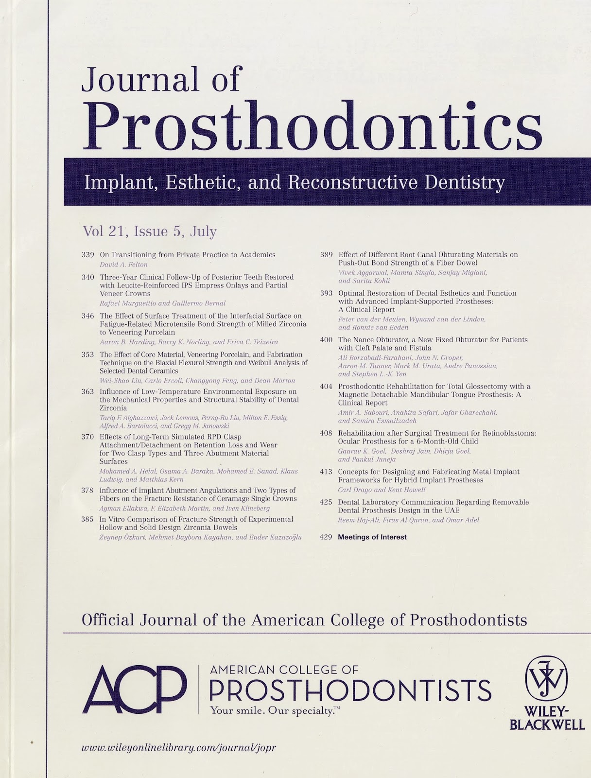 Revistas: Journal of Prosthodontics