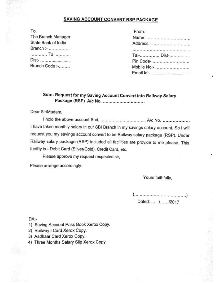 Request Form to convert Savings Account to Railway salary package (RSP ... Request Form to convert Savings Account to Railway salary package (RSP ...