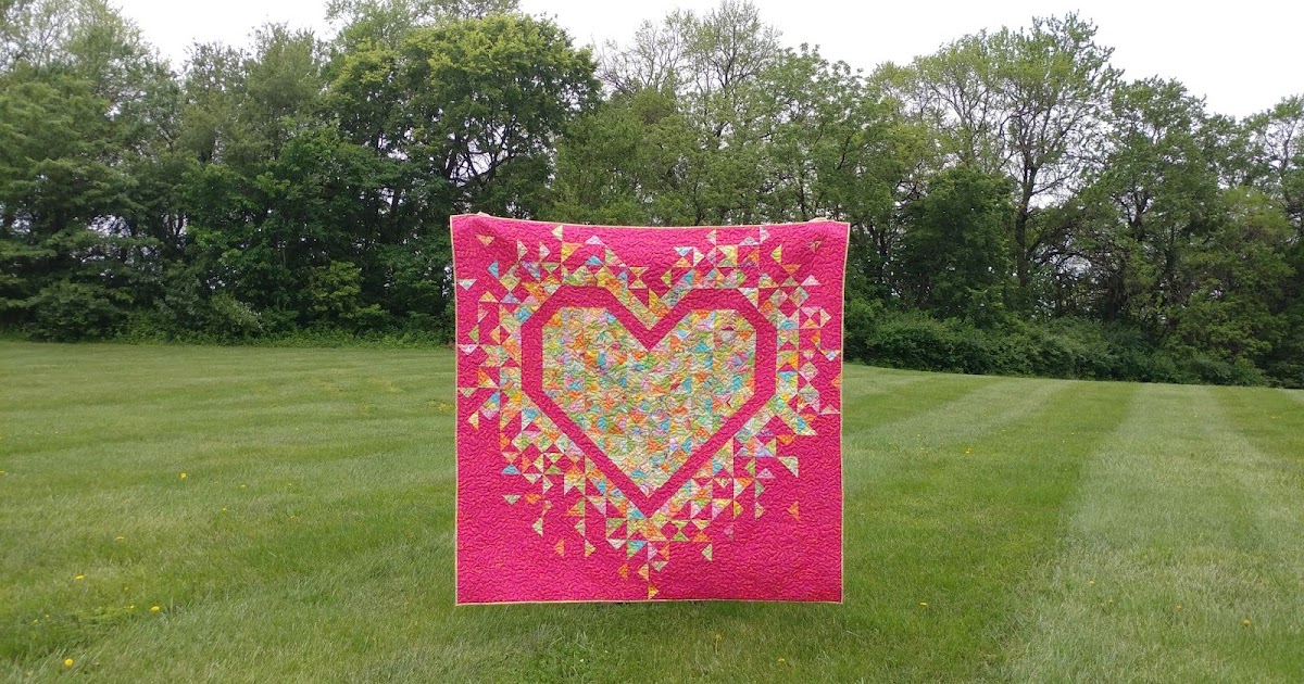 Slice of Pi Quilts: Exploding Heart Quilt in Parakeet