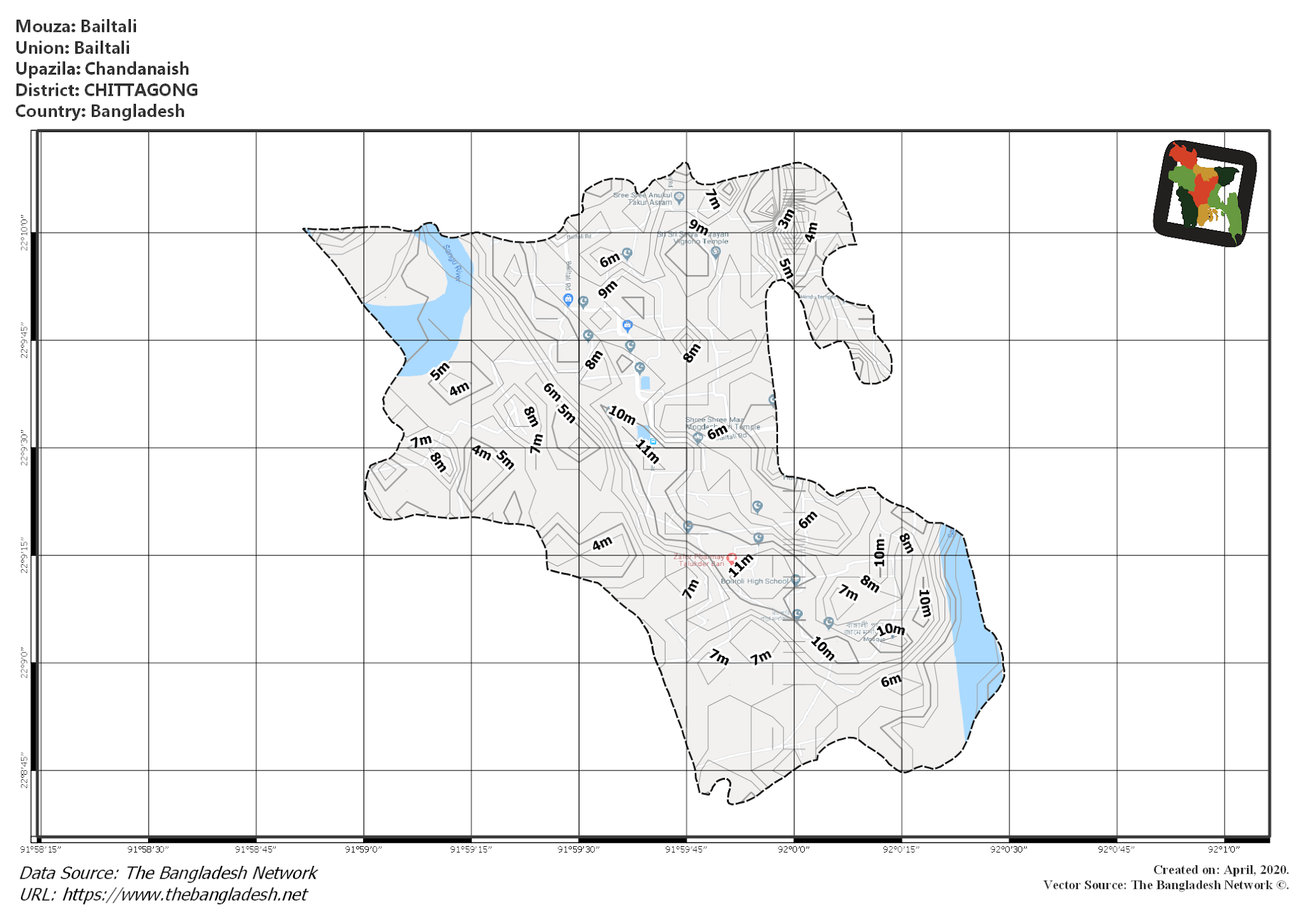 Map of Bailtali Mouza, Chandanaish, Chittagong