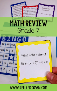 Kelly McCown: End of Year Math Review BINGO Game Grade 7