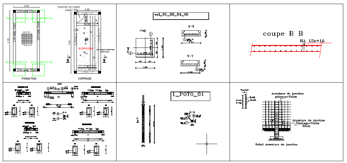 Plan d'étail béton arme local technique DWG
