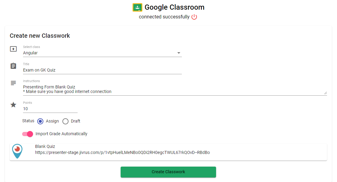 Google Classroom integration with Form Presenter
