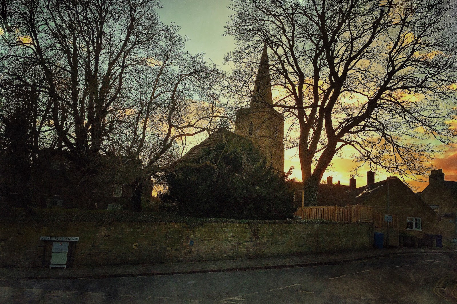 Winter sunset over Cambridge from Castle Hill