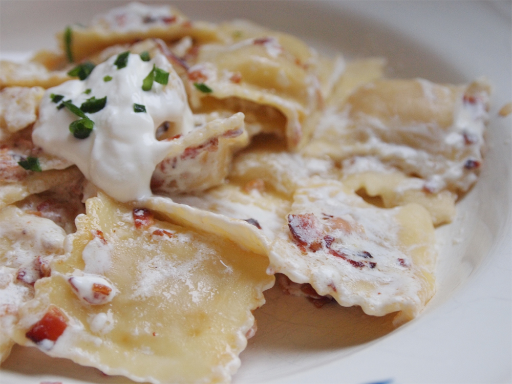 MAY ALL SEASONS BE SWEET TO THEE: Pumpkin Ravioli With Bacon Cream Sauce