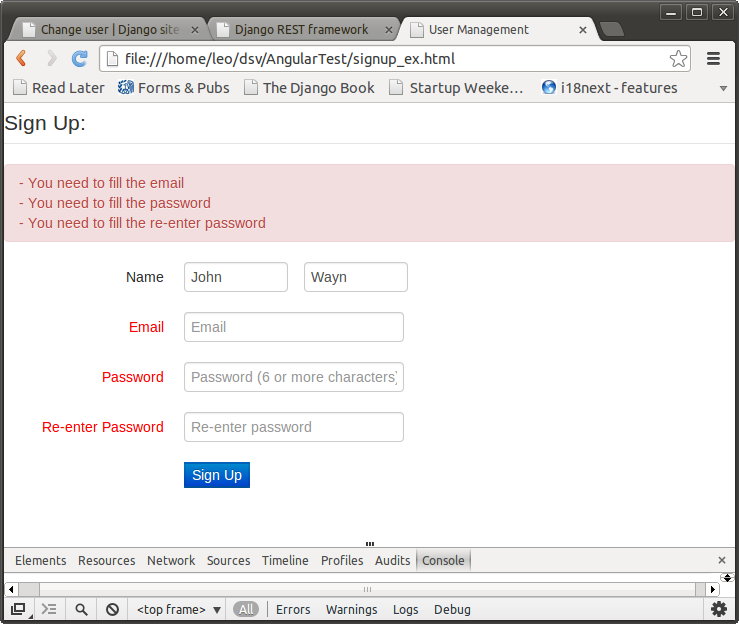 Python Django And Angularjs Sign Up Example Angularjs Simple