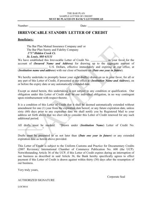 Irrevocable Standby Letter Of Credit Template ~ Resume Letter