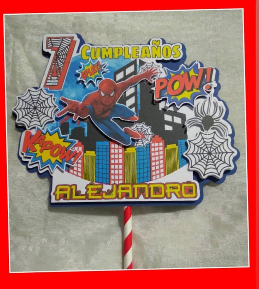 Topper 3D Doble Capa Spiderman Cumpleaños 7 Alejandro - Mis Toppers Tus ...