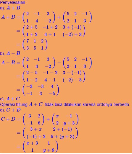 Rumus Operasi Hitung Matriks