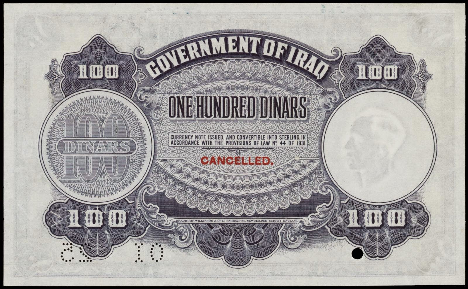 Iraq 100 Dinars banknote 1931 King Ghazi I|World Banknotes & Coins ...