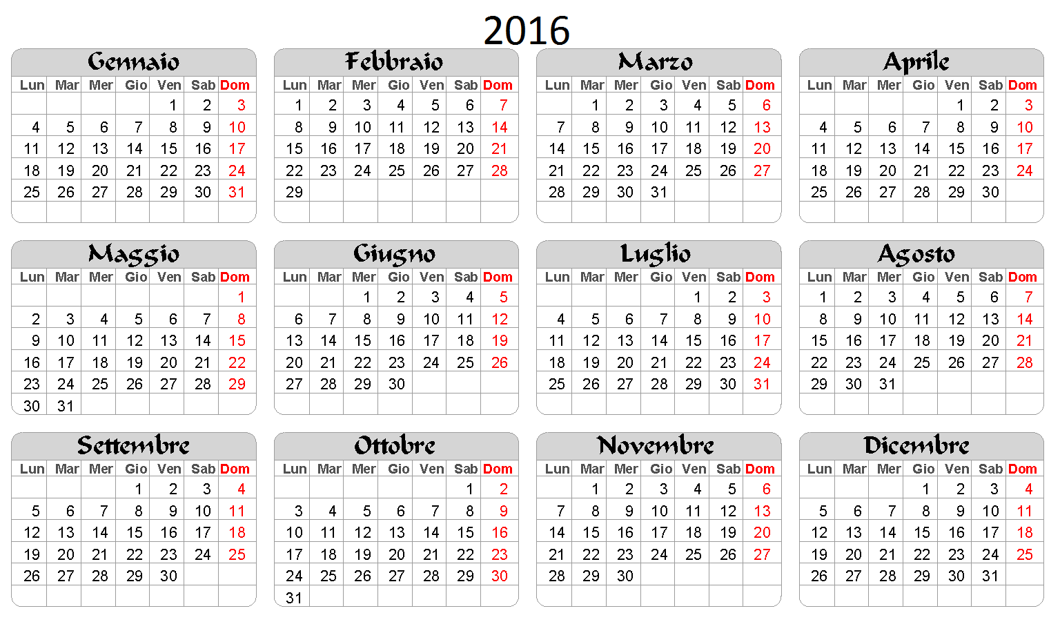 Calendario : calendario 2016 con ponti e festività