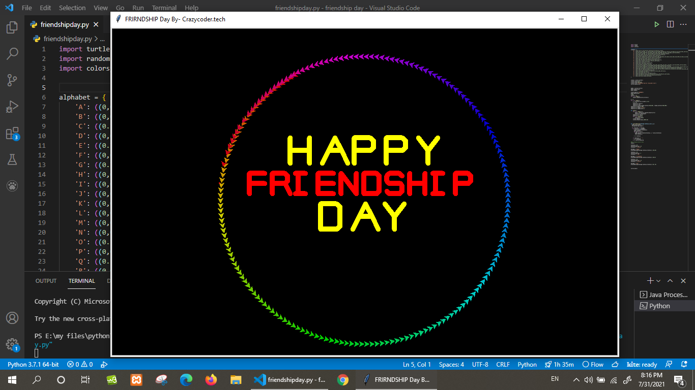 Python Program to Draw Happy Friendship Day With Animated Circle ...