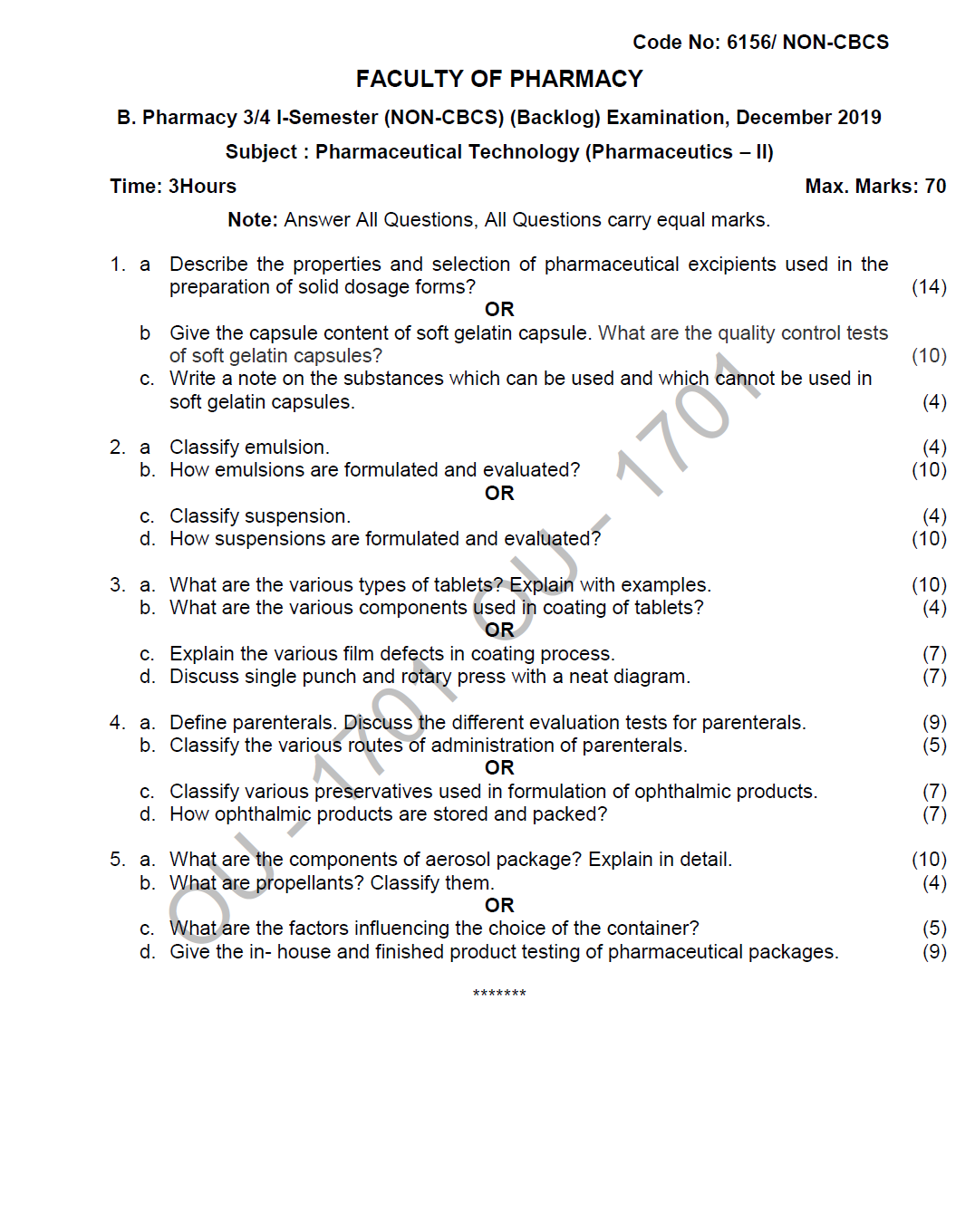 Osmania University B. Pharmacy 3/4 I - Semester (NON-CBCS) (Backlog ...