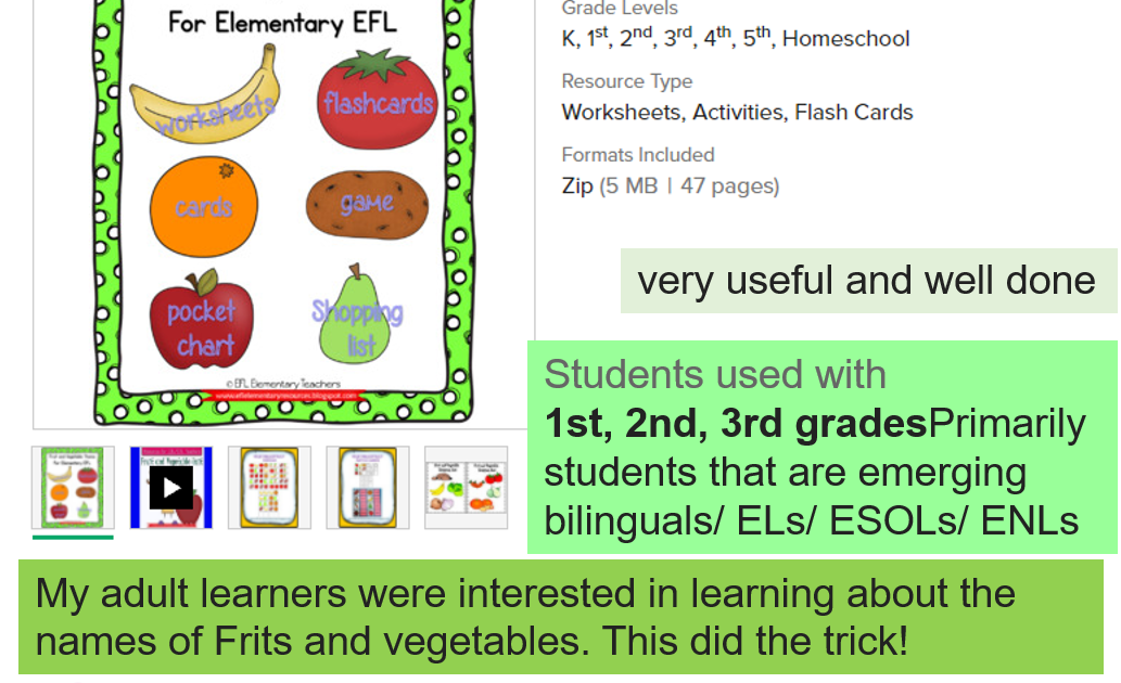 EFL Elementary Teachers: Fruit and Vegetable Theme