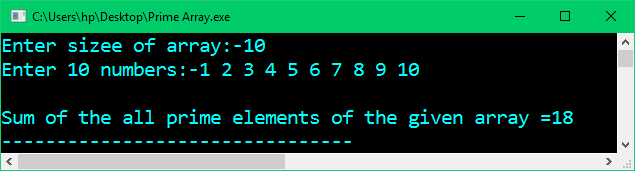 Program in c++ to find sum of all prime elements of array