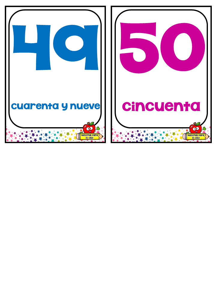 TARJETAS DE NÚMEROS DEL 1 AL 50