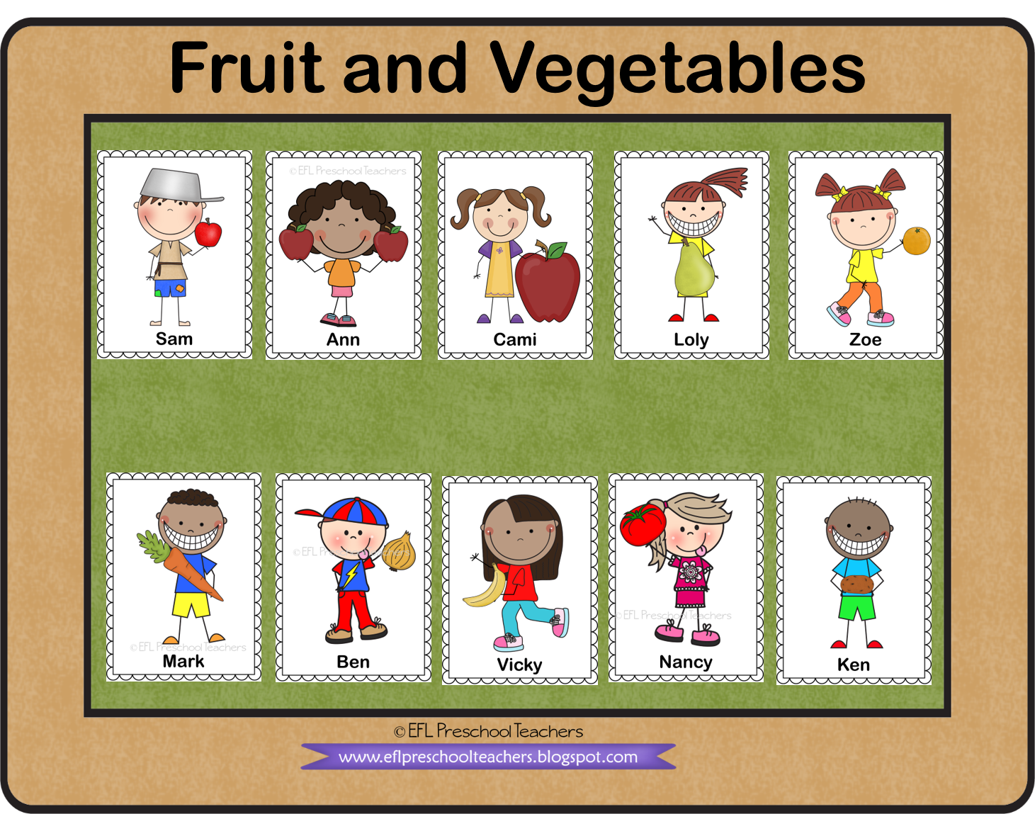 ESL/EFL Preschool Teachers: Fruit and Vegetables Theme Flashcard for ...