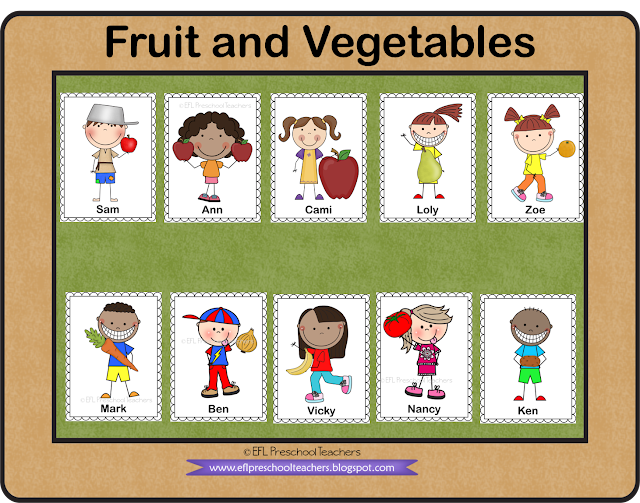 ESL/EFL Preschool Teachers: Fruit and Vegetables Theme Flashcard for ...