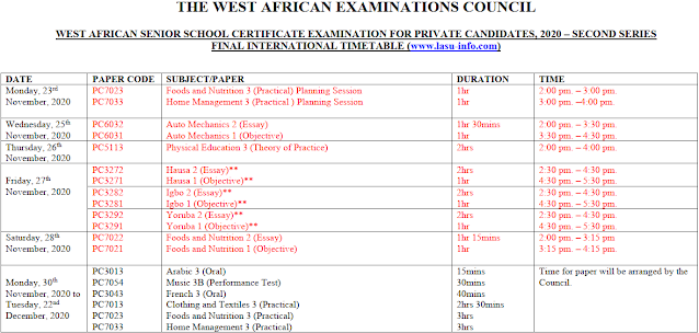WAEC GCE 2020 Timetable | Aug/Sept. 2nd Series [PDF Download]