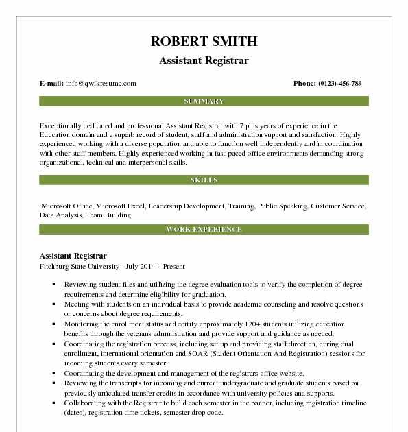 Registrar Resume ~ Medical Resume