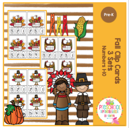 Fall Clip Cards - 3 Set - Numbers 1-10 ~ Preschool Printables