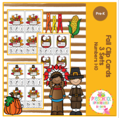 Fall Clip Cards - 3 Set - Numbers 1-10 ~ Preschool Printables