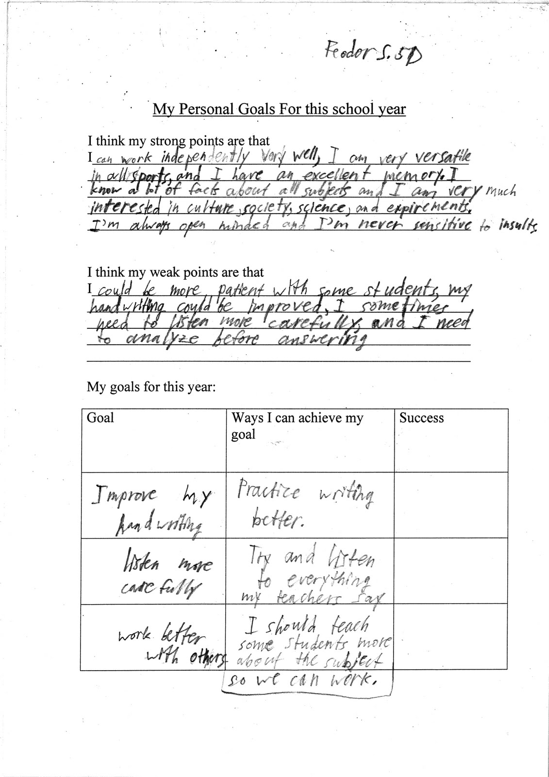 Ruth Druart's educational portfolio: Personal goals for students