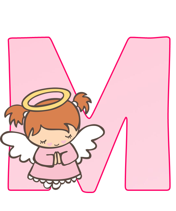 Kits imprimibles gratis : Abecedario y números Angelita con vestido rosa