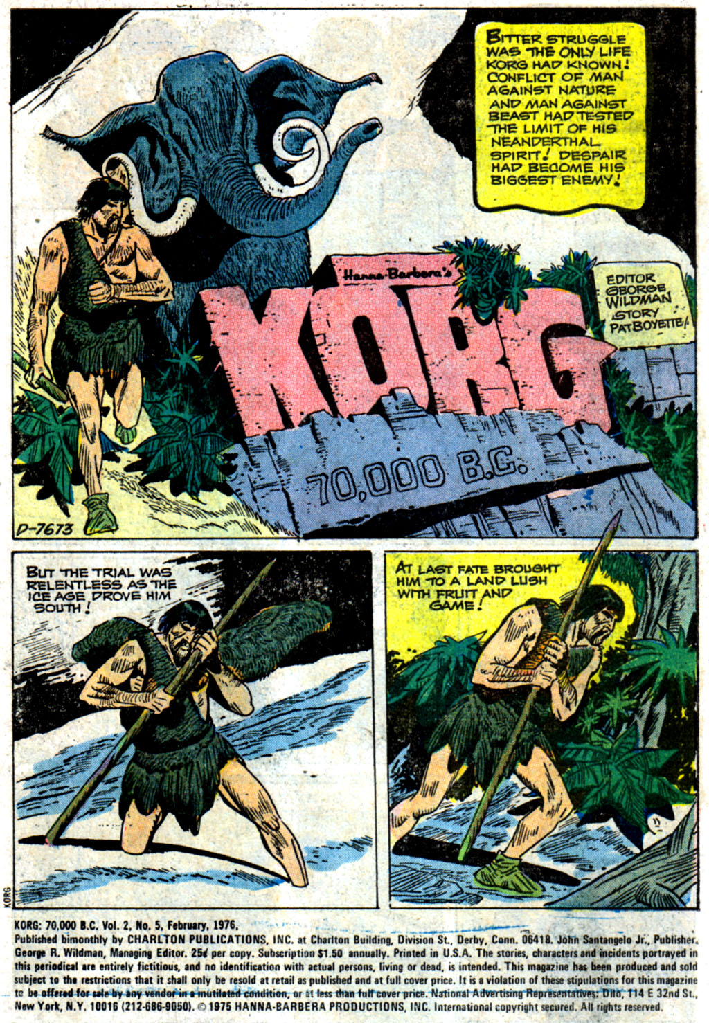 THE CHARLTON COMICS READING LIBRARY: KORG 70,000 BC #'s 1-9 May 1975 to ...