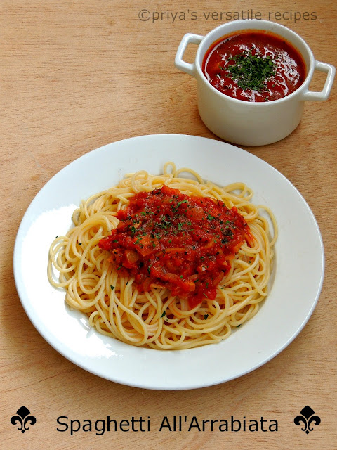 Priya's Versatile Recipes: Spaghetti All'Arrabiata/Angry Pasta