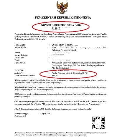 Contoh NIB-Nomor Induk Berusaha Sebagai Pengganti NIK - Indonesia Undername Import Export Blog