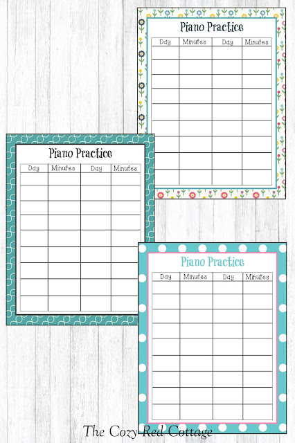 The Cozy Red Cottage: 7 Free Piano Practice Tracker Sheets