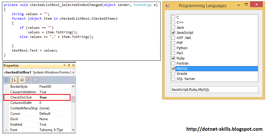 .Net Skills: How To Display Selected CheckedListBox Items In TextBox ...