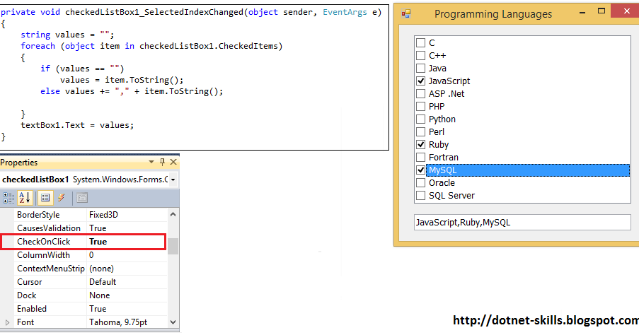 .Net Skills: How To Display Selected CheckedListBox Items In TextBox ...