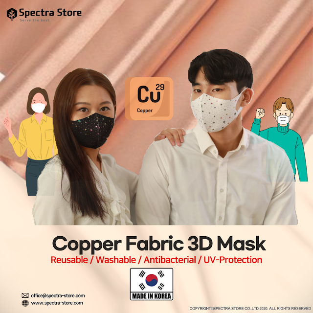 COPPER Fabric 3D Face Mask, COPPER Infused Mask in Korea