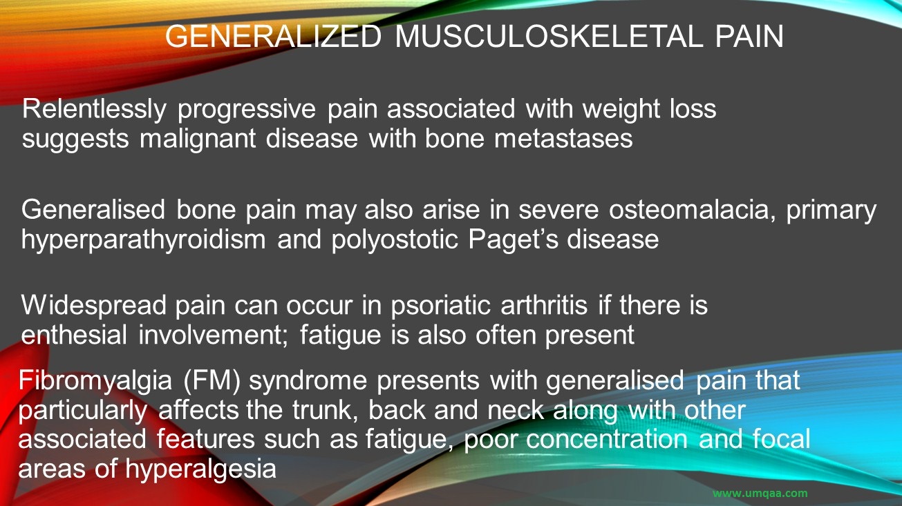What are the causes of generalized musculoskeletal pain?