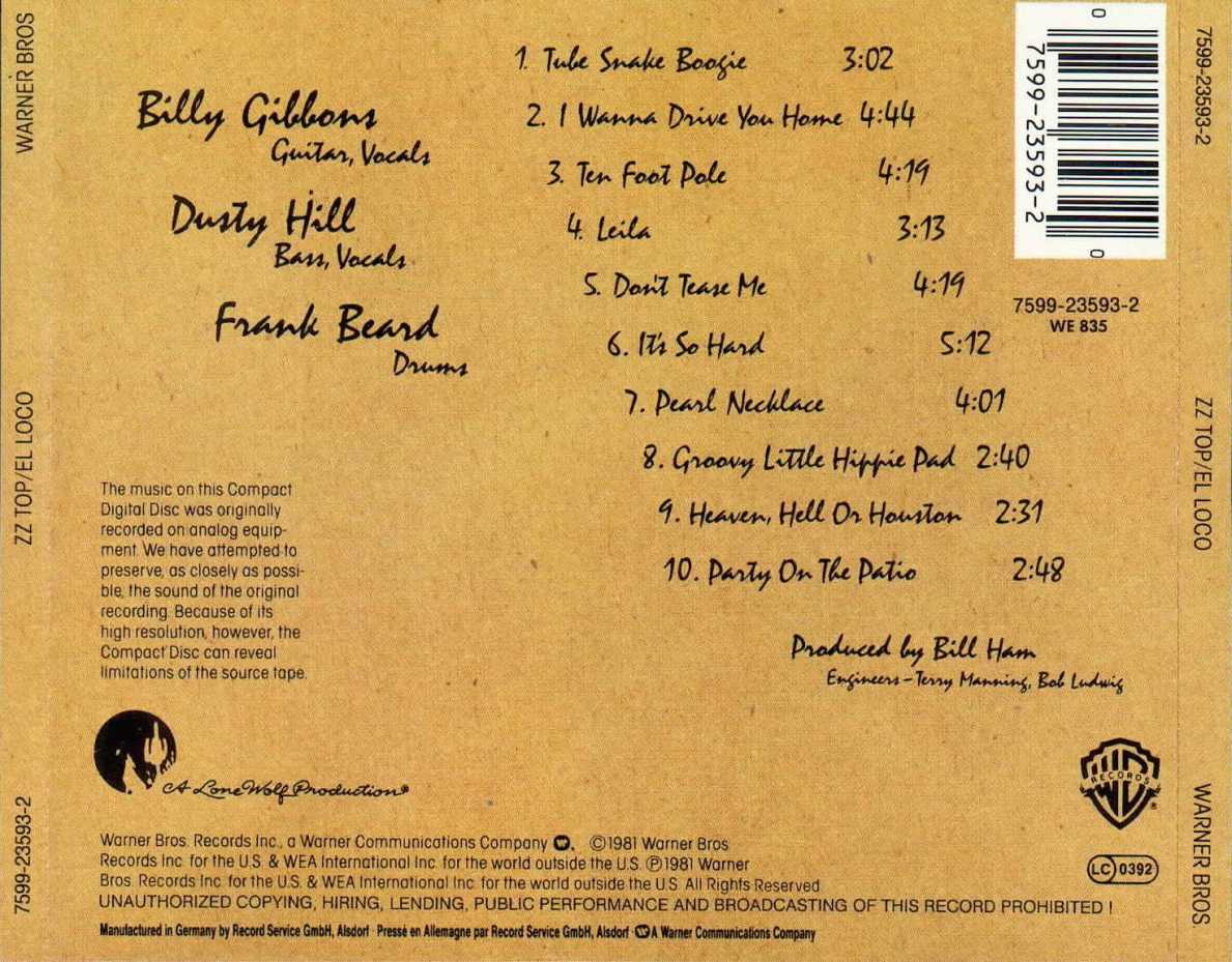 Classic Rock Covers Database: ZZ Top - El Loco (1981)