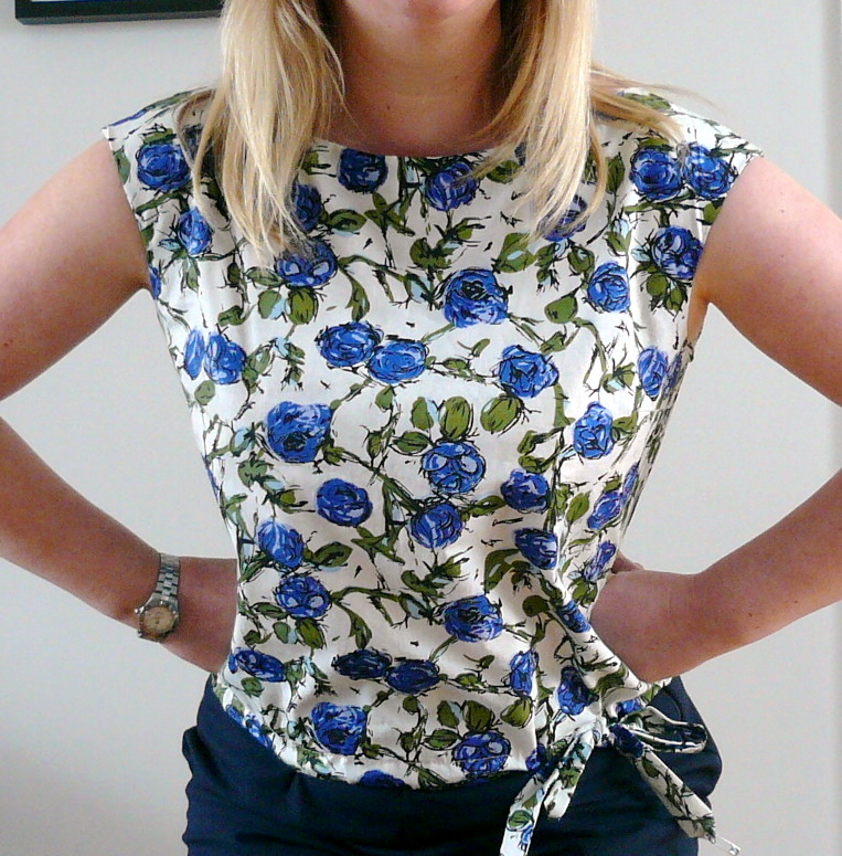 Handmade Jane: Blue Rose Drawstring Top