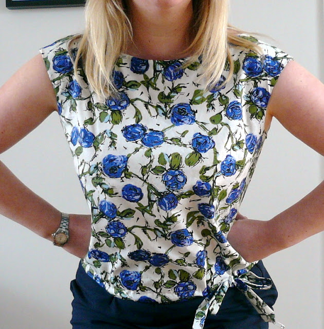 Handmade Jane: Blue Rose Drawstring Top