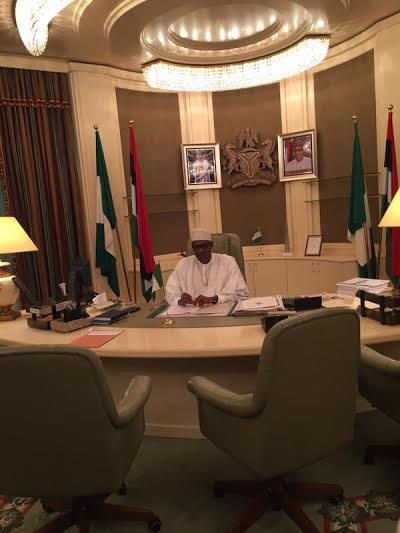Photos of President Buhari inside the Presidential office in Aso Rock