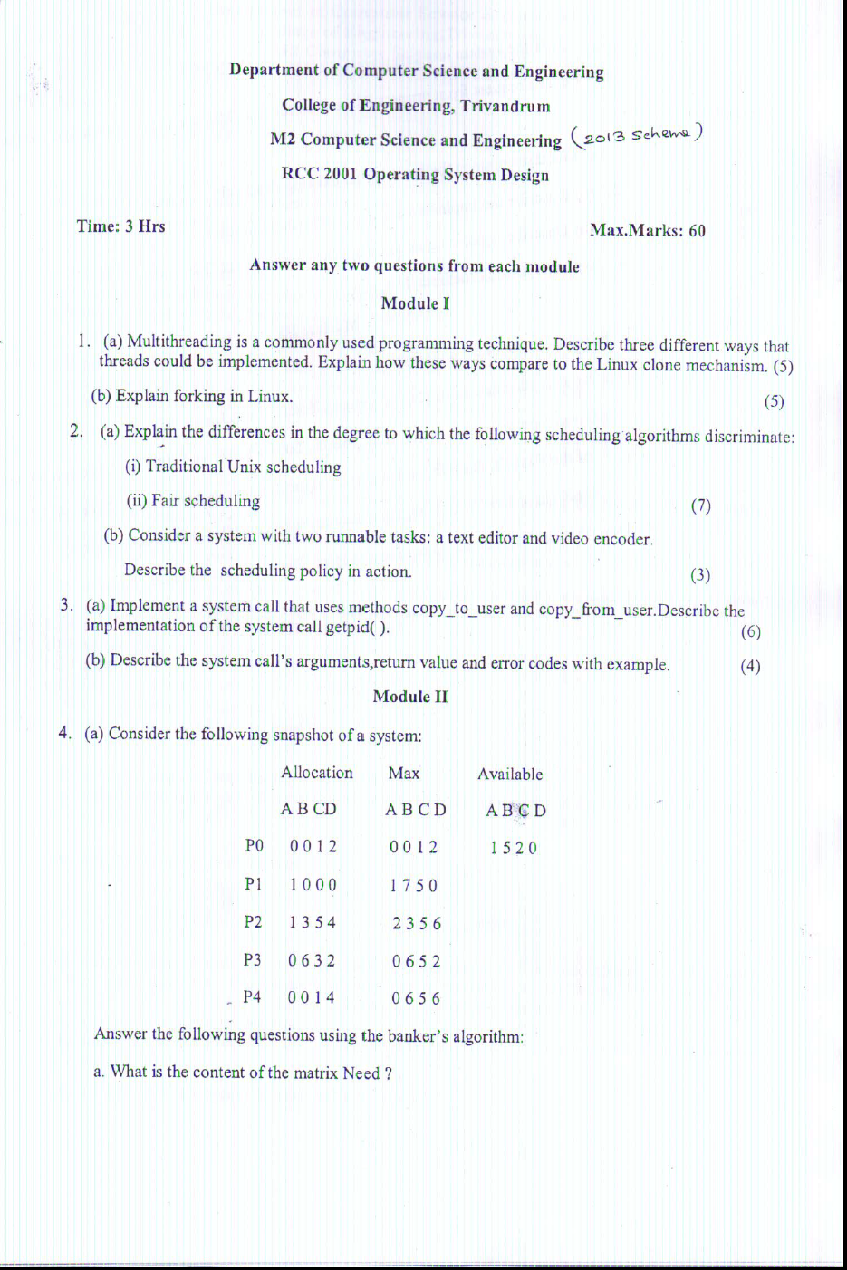 Kerala University M.Tech. Operating System Design 2017 Question Paper ...