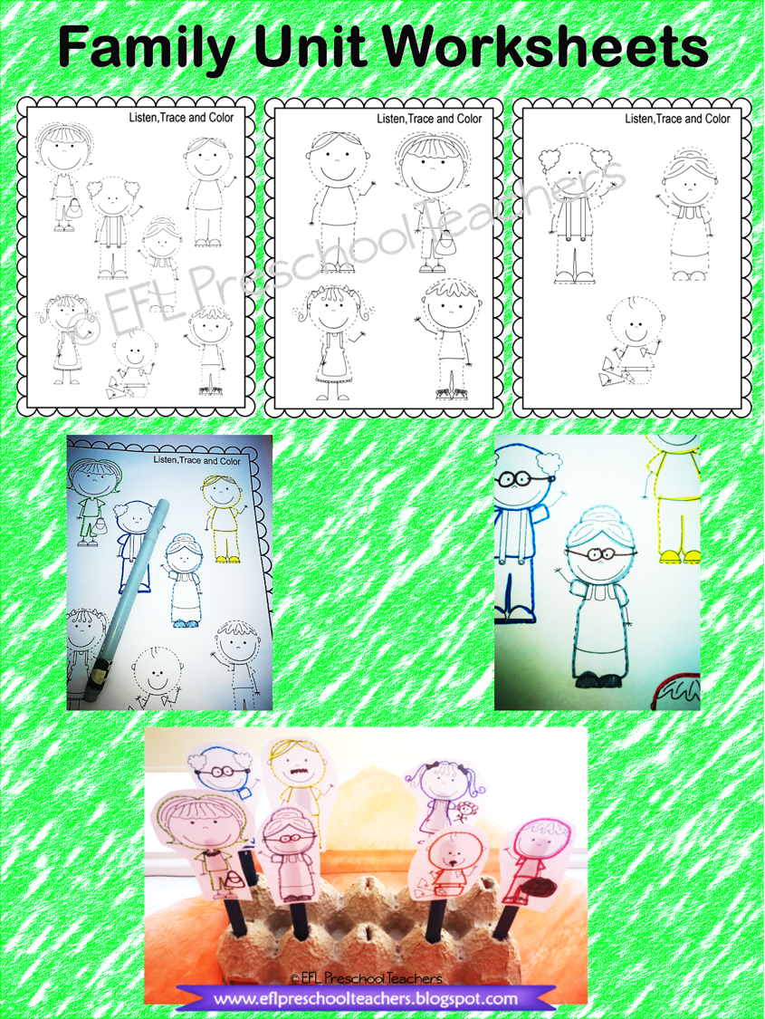 ESL/EFL Preschool Teachers: Family Theme Worksheets for Kindergarten EFL