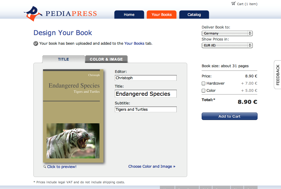 PediaPress Blog: New page layout for the Book Setup page